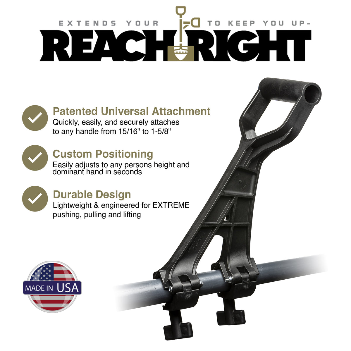 Reach Right Handle | Attachment for String Trimmers, Shovels, Rakes ...