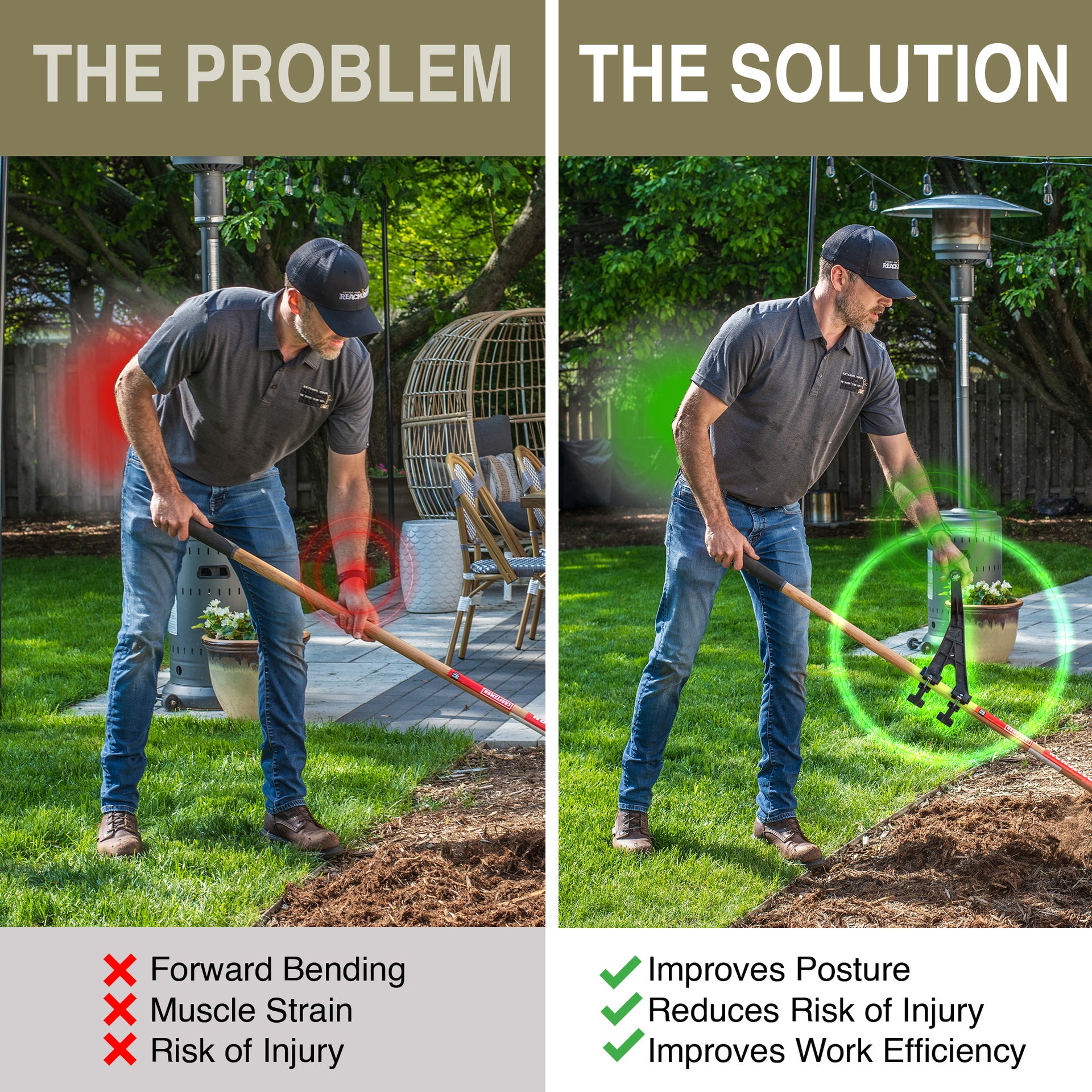 Reach Right Handle | Attachment for String Trimmers, Shovels, Rakes ...